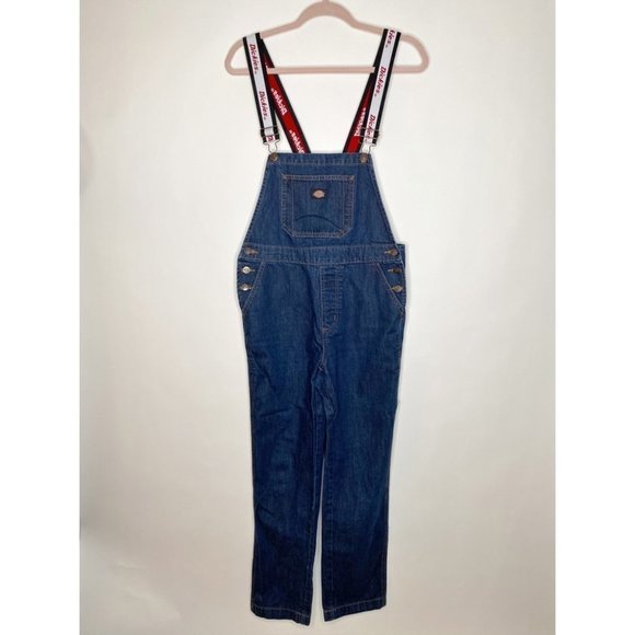 Dickies | Jeans | Dickies Denim Overalls Logo Strap Dark Wash Classic Utility Workwear Size ...